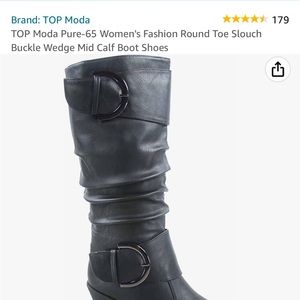 TOP Moda | Shoes | Never Worn Top Moda Buckle Black Wedge Boots | Poshmark